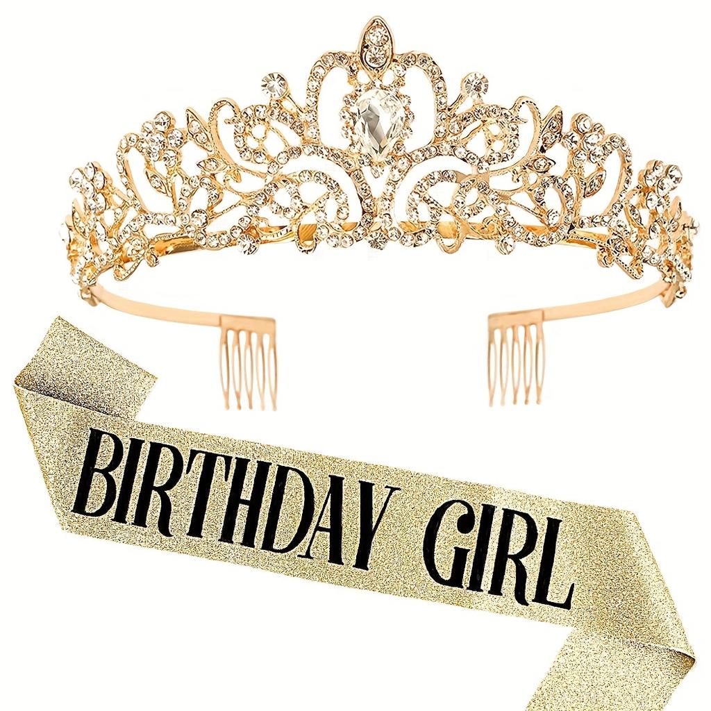 Cheap Bling Rhinestone Crystal Crown Tiara Birthday Girl Queen Sash and ...