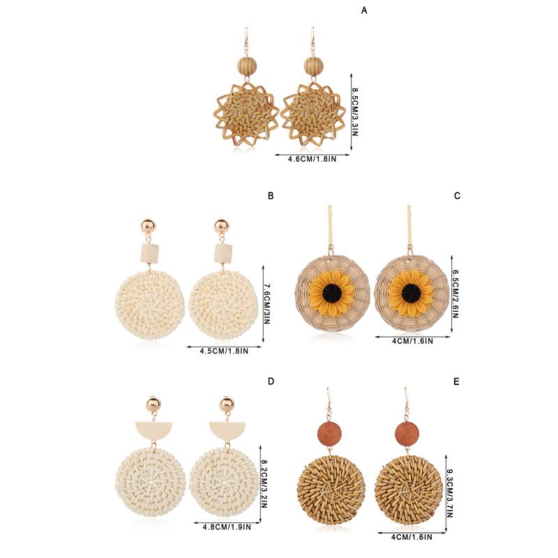 Buy Women Handmade Exquisite Boho Rattan Straw Weave Geometry Round Drop Dangle Earrings at ...