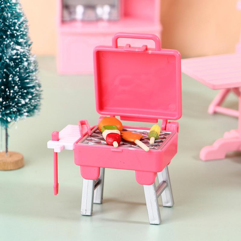 Buy 1:12 Dollhouse Miniature Bbq Pink Barbecue Grill With Food Toy Doll ...