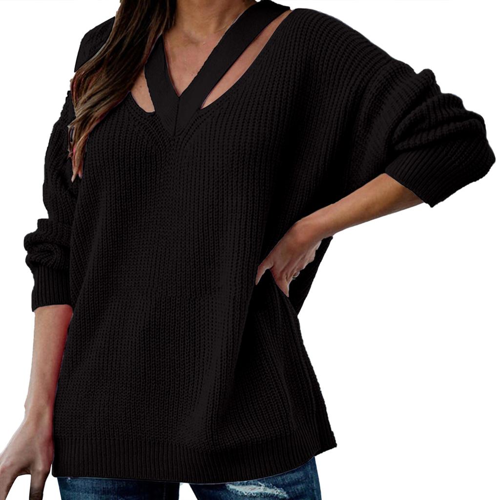 Buy Womens Long Sleeve Cold Shoulder Sweaters Halter Neck Backless ...
