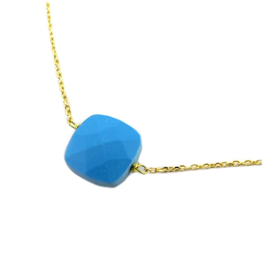 7bis [Q1422] - Handmade 'Boho' turquoise gold necklace - 14x14 mm ...
