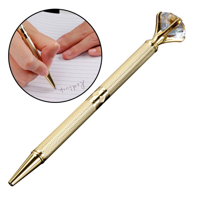 Buy Big Diamond Crystal Pen Gem Ballpoint Pen Metal Ring Roller Ball ...