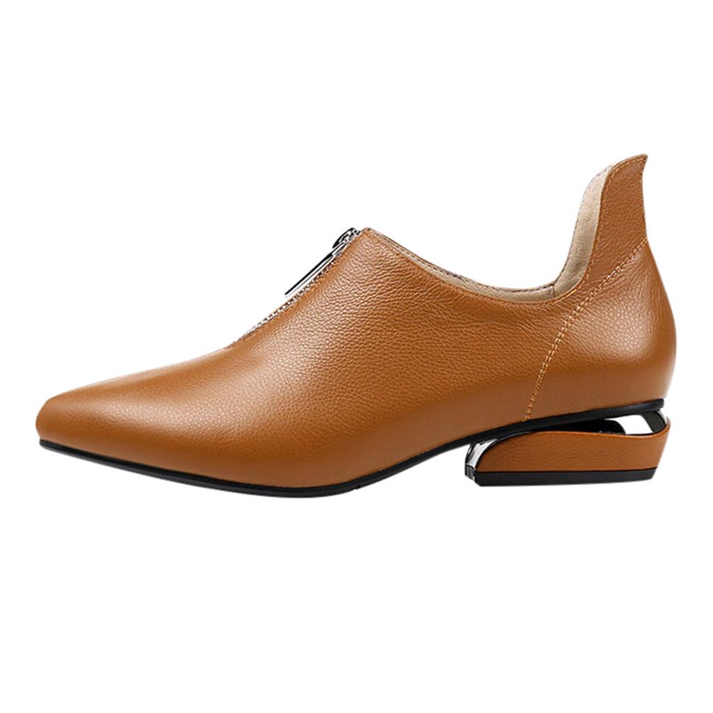 Buy Women's Fashion Solid Low Heels Pointed Toe Zipper Square Heels ...