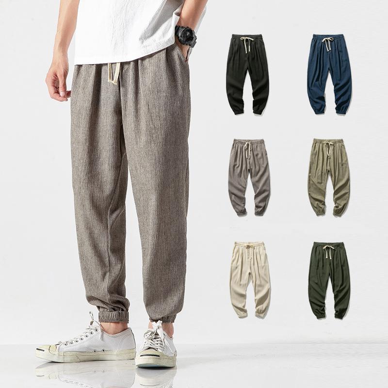 Buy Chinese Style Harem Jogger Pants Men Cotton Linen Sweatpants ...