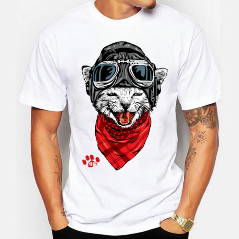 Buy Men's Fashion Short Sleeved Cartoon Cat Design Print T-shirt Youth ...