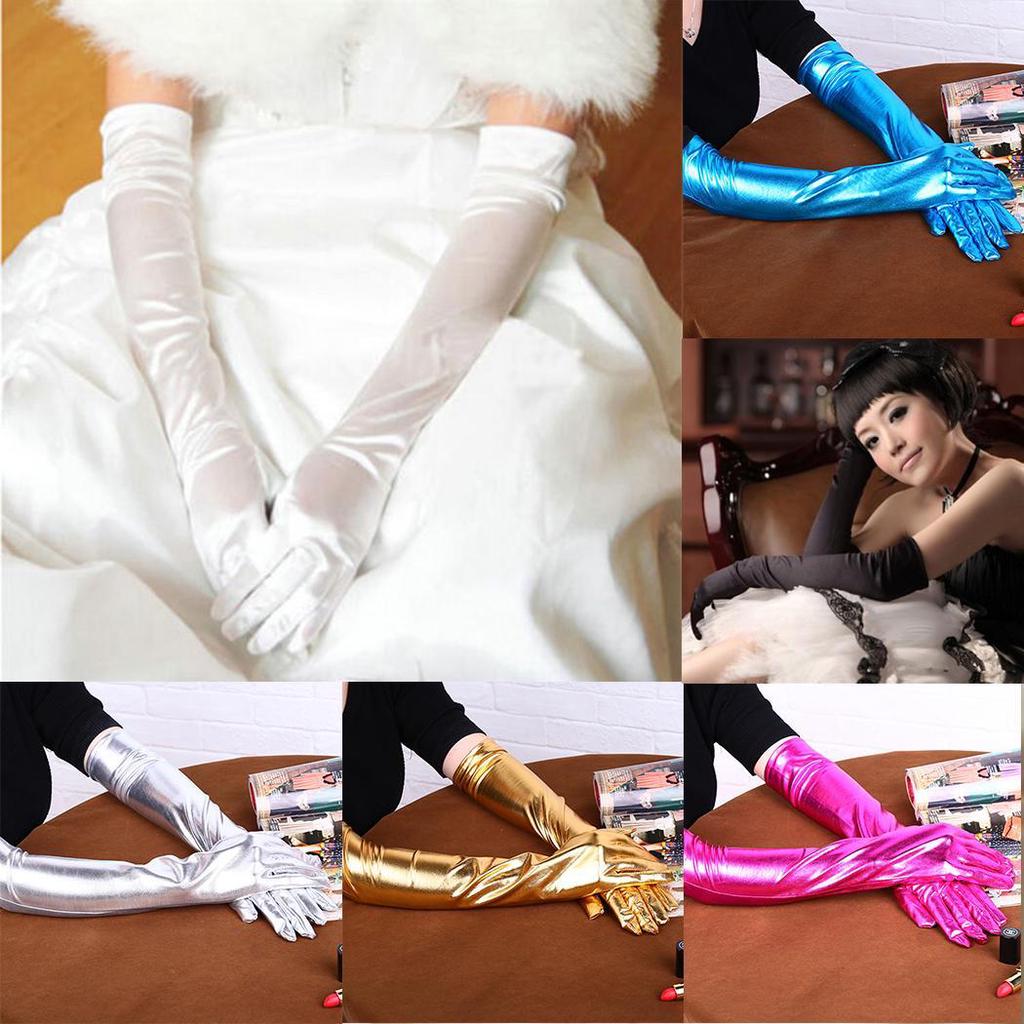 Buy Women Solid Satin Long Opera Gloves Costume Wedding Bridal Evening ...
