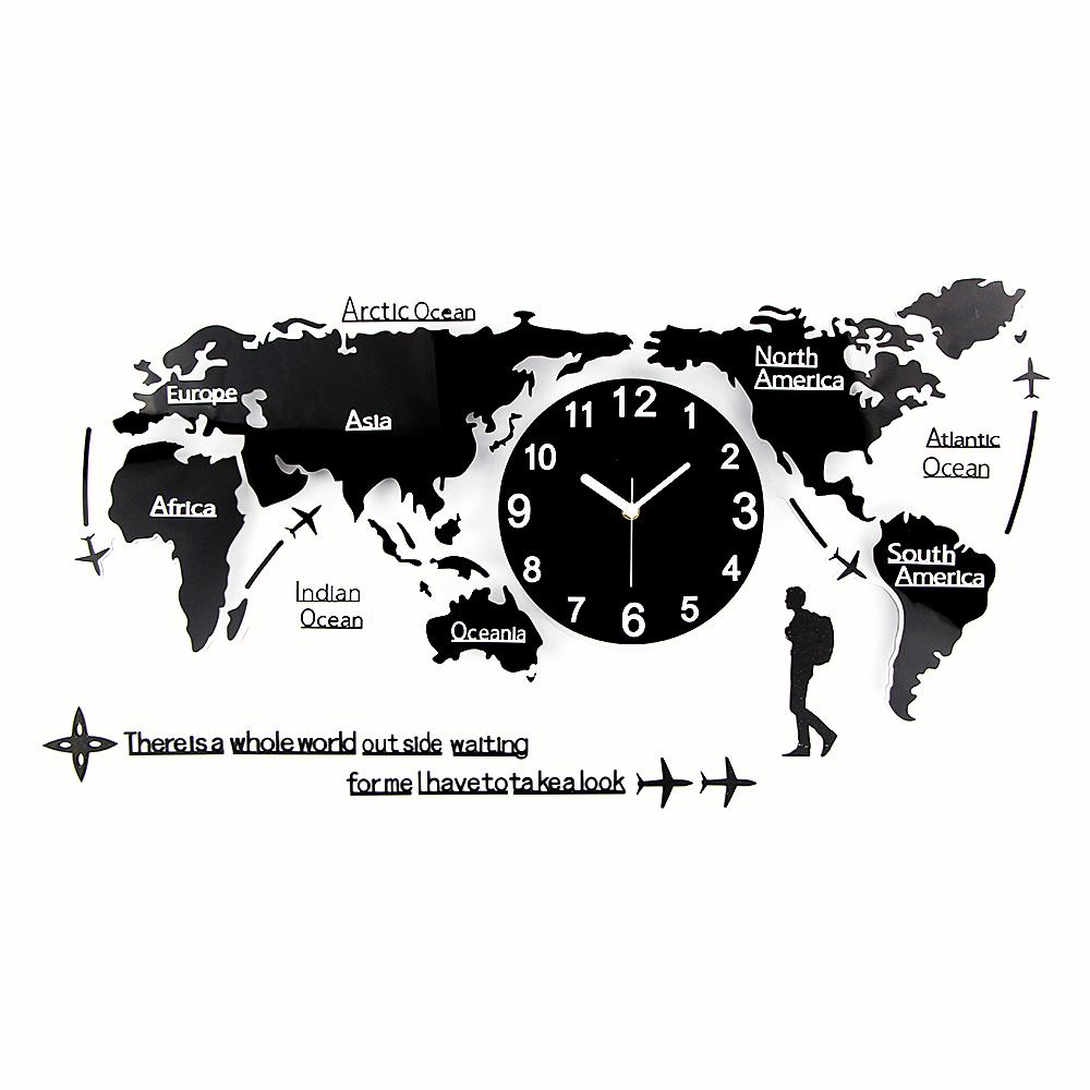 Buy World Map Wall Clock Modern Design DIY 3D Art Acrylic Wall Clocks ...