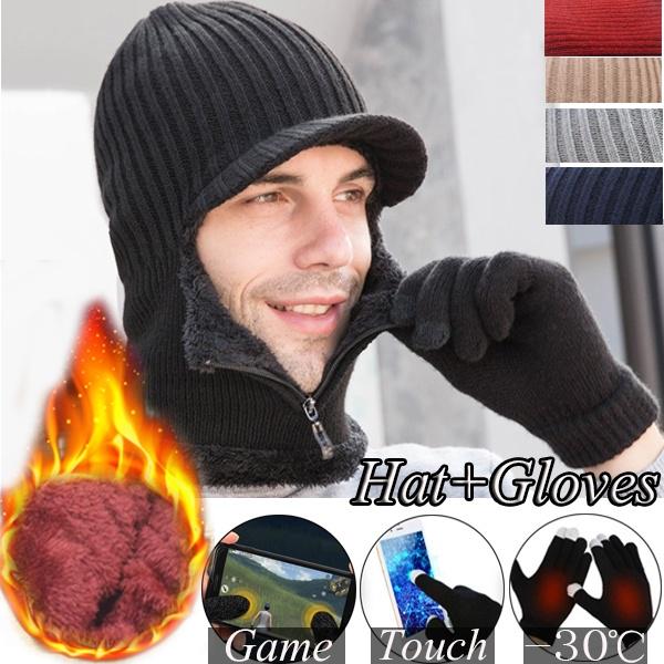 Buy Women Knitted Beanies Cap +Touch Screen Gloves Winter Men Women 'S ...