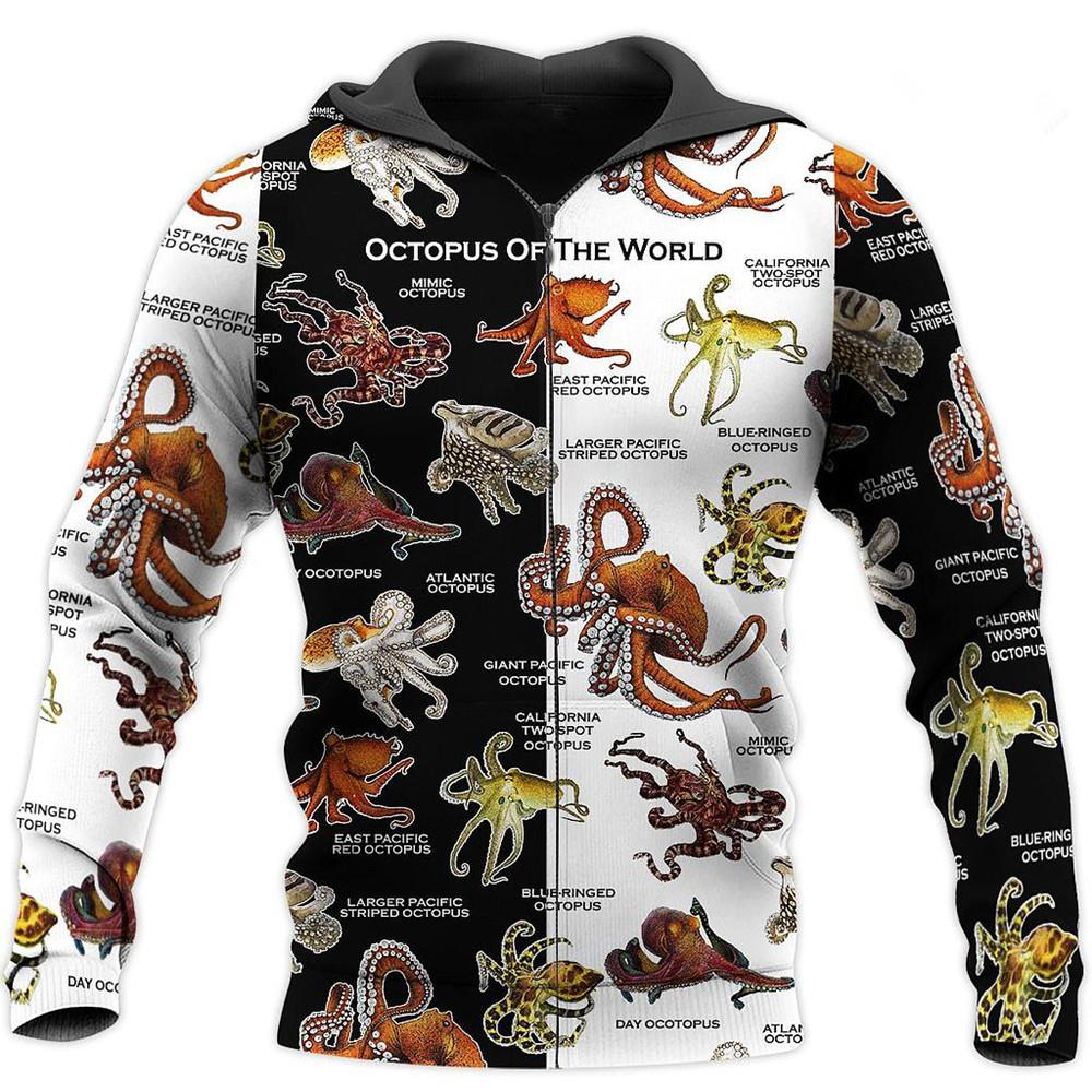 Buy Funny Octopus Zip Jacket 3d All Over Printed Unisex Casual Hoodies ...