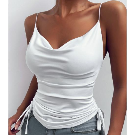 Cheap V-neck Sling Top Drawstring Leopard Solid Color Strap Vest for ...