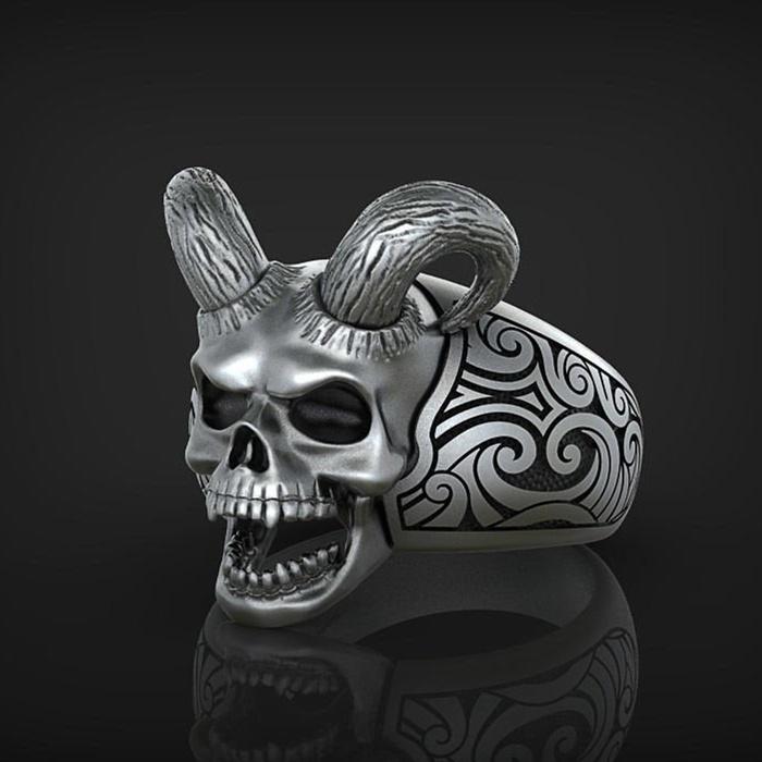 Buy Men's Stainless Steel Devil Satan Ring Skull Punk Jewelry Ring at ...