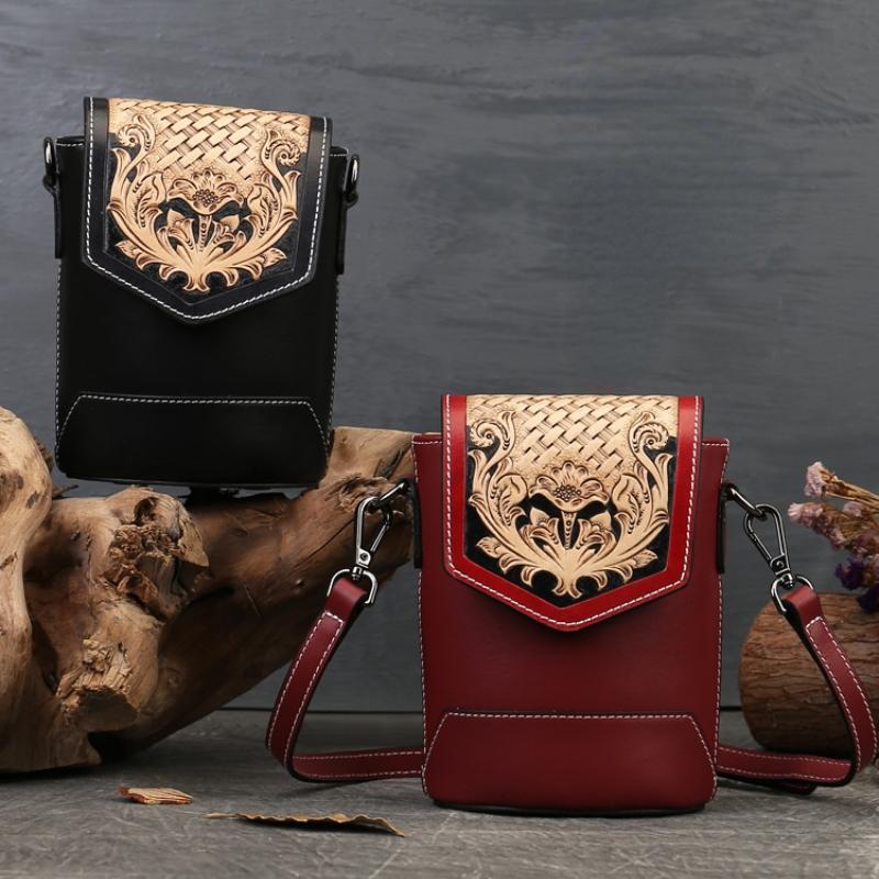 Cheap Johnature Vintage Handmade Genuine Leather Carving Mobile Phone ...