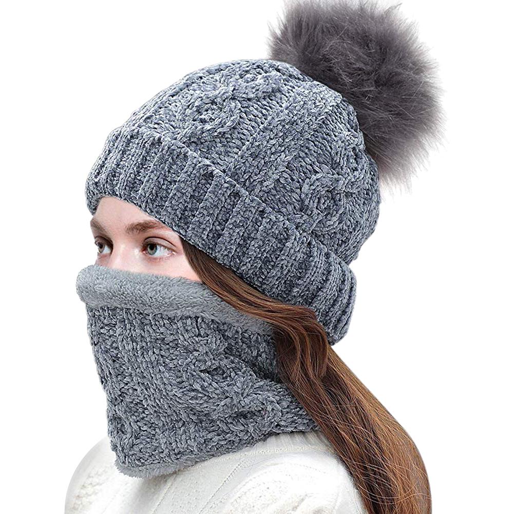 Buy Winter Women Warm Knitted Cap Casual Outdoor Windproof Cap Scarf ...