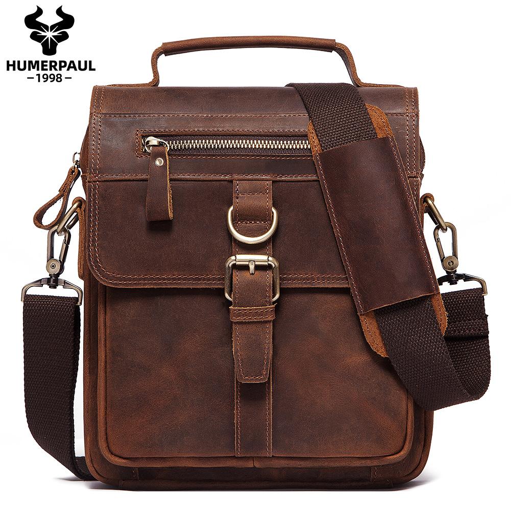 Buy HUMERPAUL Luxury Design Crazy Horse Leather Men Message Bags ...