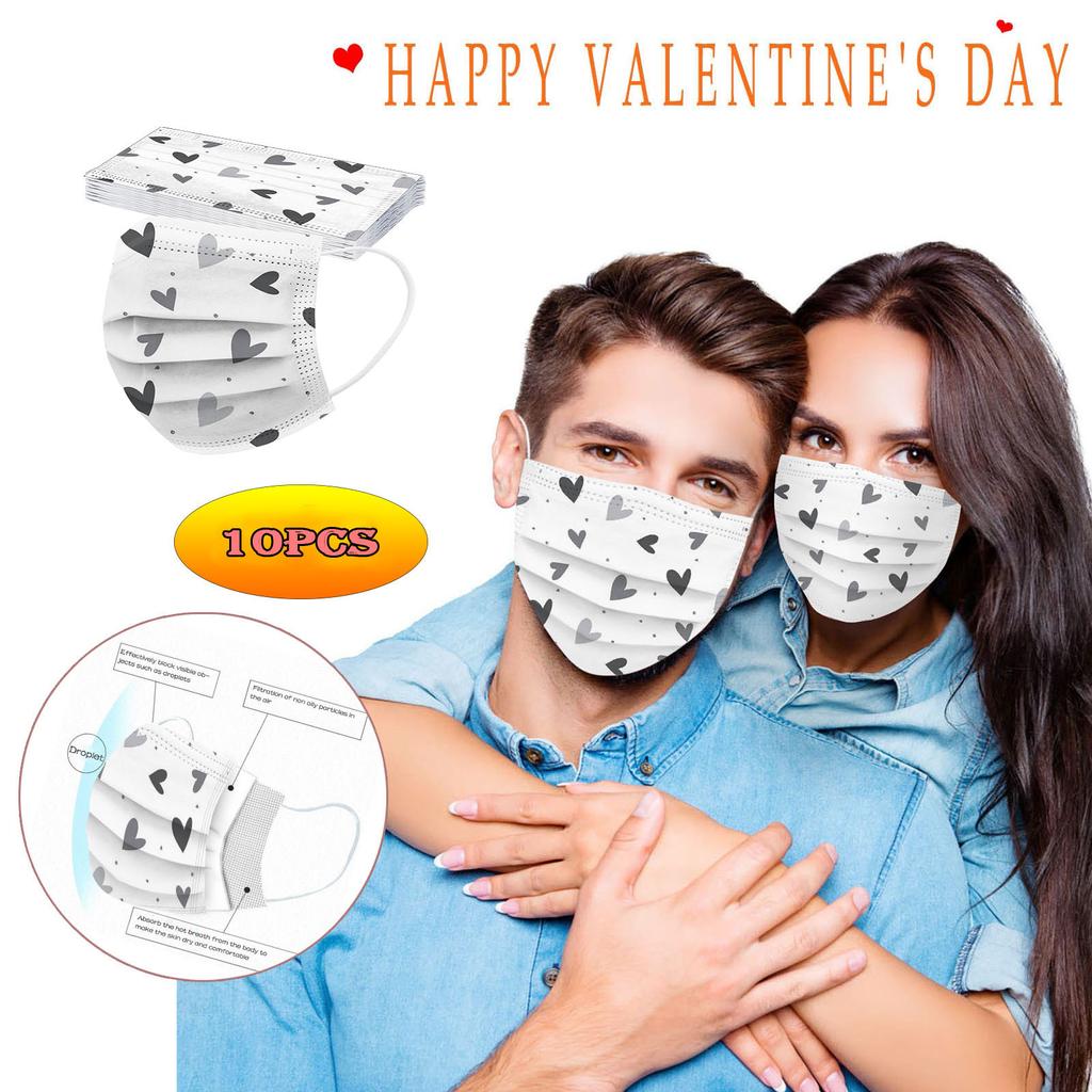 Buy 10PC Adult Valentine's Day Print Mask Disposable Face Mask 3Ply Ear ...