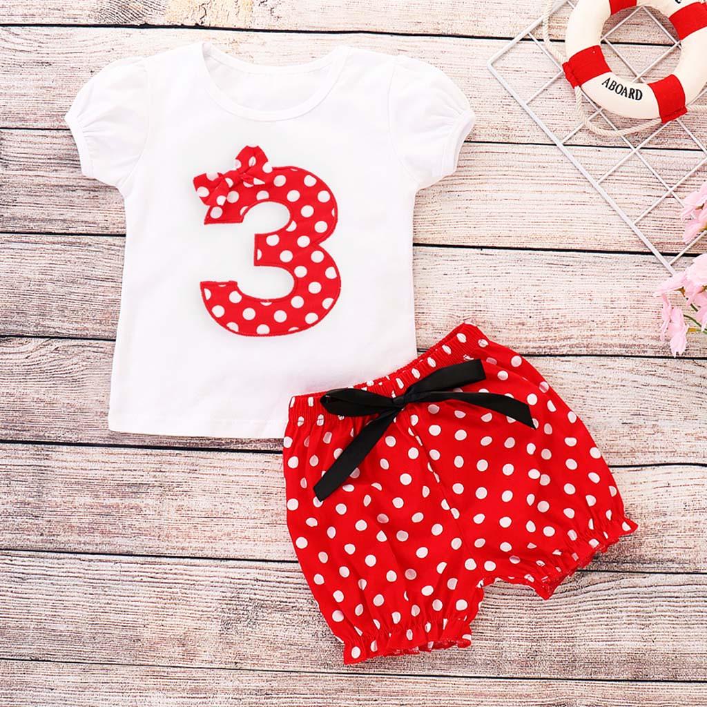 Buy Infant Baby Girls Number Embroidery Dot Print Tops T-shirt Shorts ...