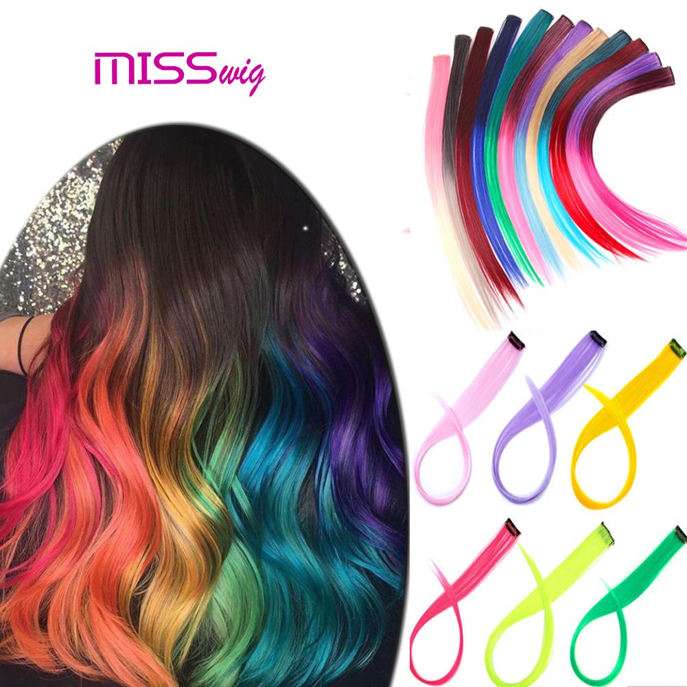 Long Straight Colored Synthetic Hair Extensions Clip In One Piece ...