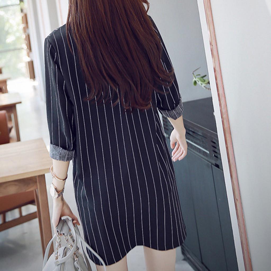 Buy SOC Fashion Women Shirt Dress Long Sleeve Lapel Stripe Dress ...