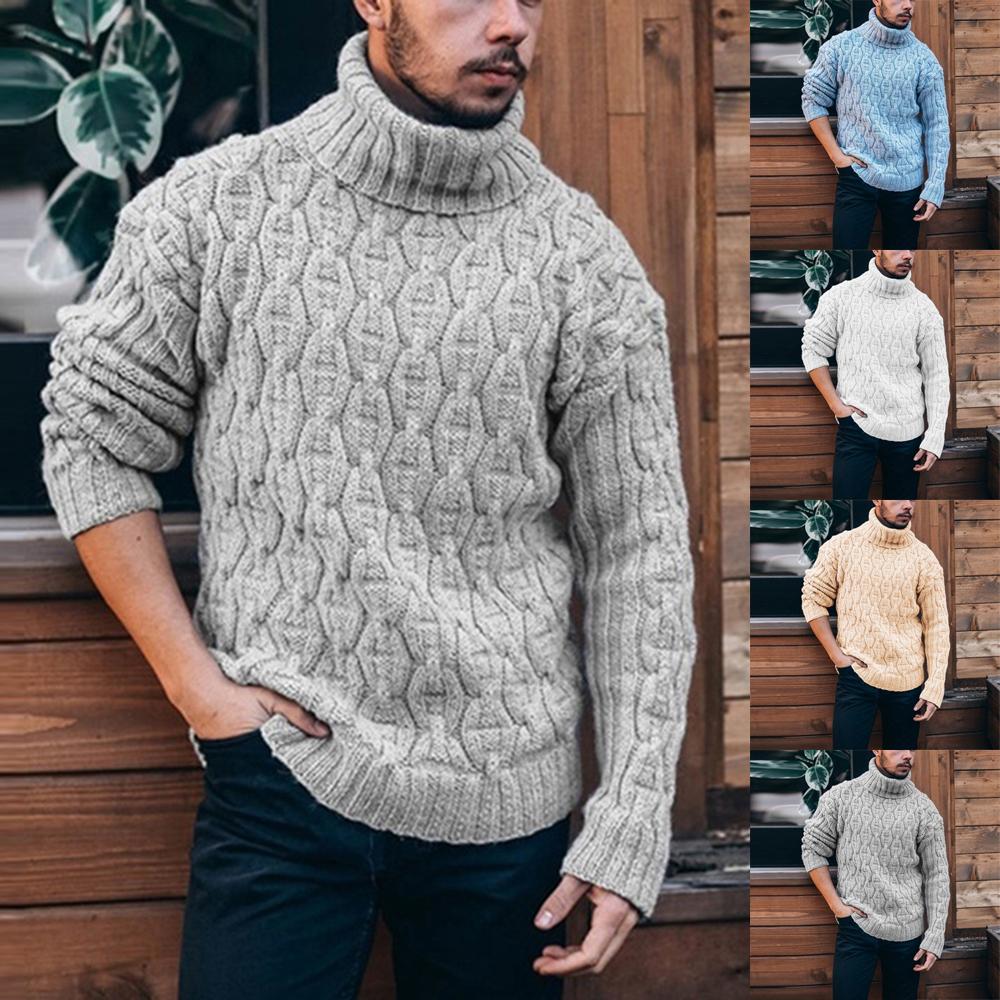 Buy Mens Winter Warm Turtleneck Chunky Knitted Sweater High Collar ...