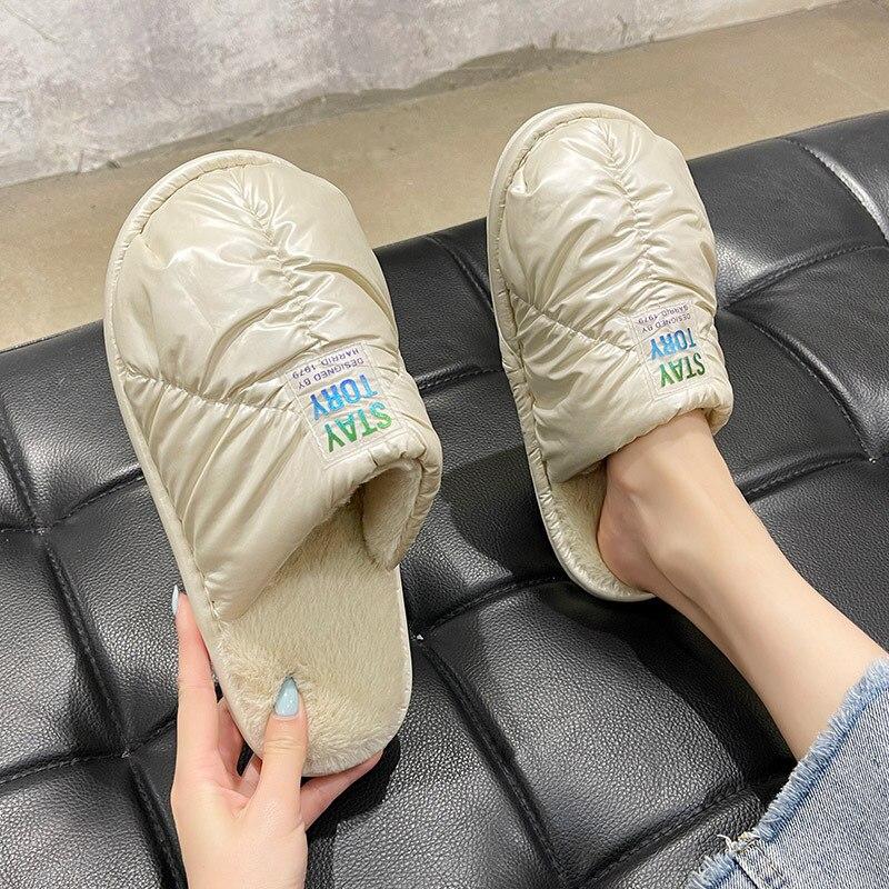 Buy Net Red Down Cloth Cotton Slippers Women Autumn And Winter Plush ...