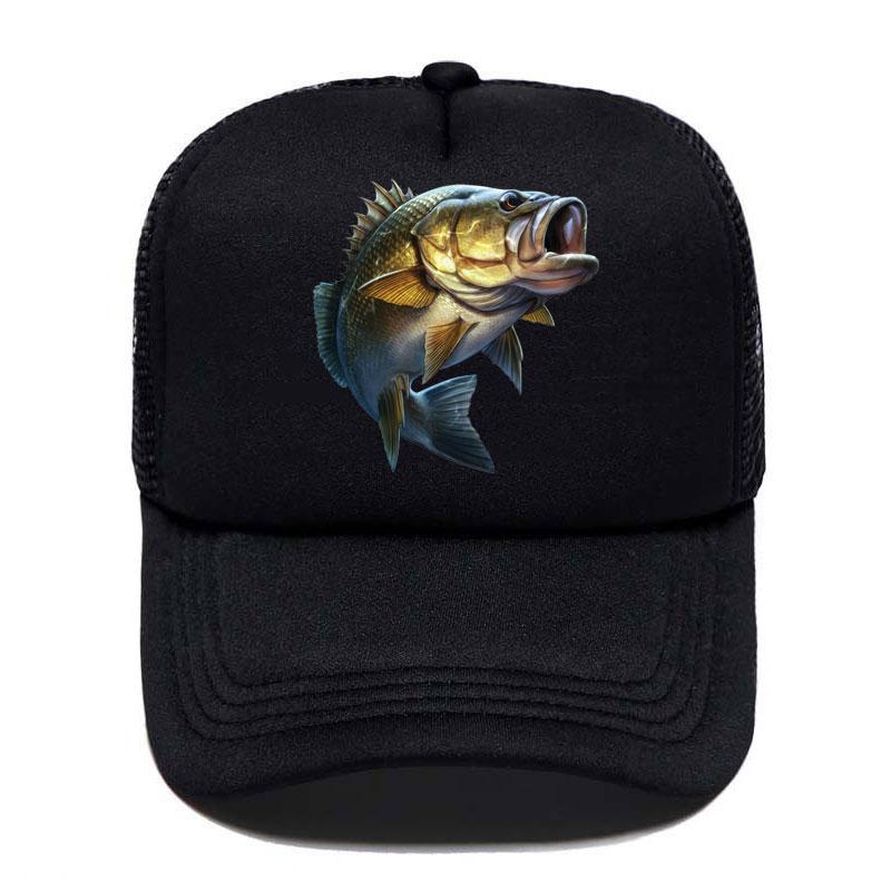Cartoon Large Mouth Bass Fish Fishing Baseball Cap Funny Gift Men Women ...