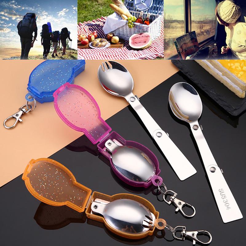 Buy 1PC Camping Hiking Outdoor Tablewares Foldable Spoon Fork Stainless ...