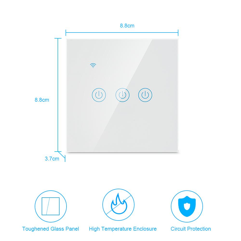 Wifi Smart Wall Touch Switch 3 Gang Glass Panel Mobile App Tuya/Touch ...