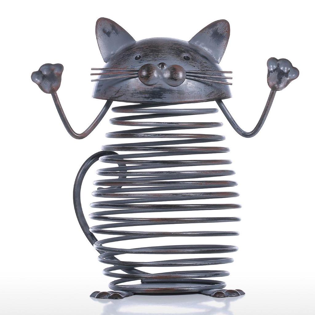 Buy Spring Cat Cork Container Iron Sculpture Cat Figurine Creative Cork ...