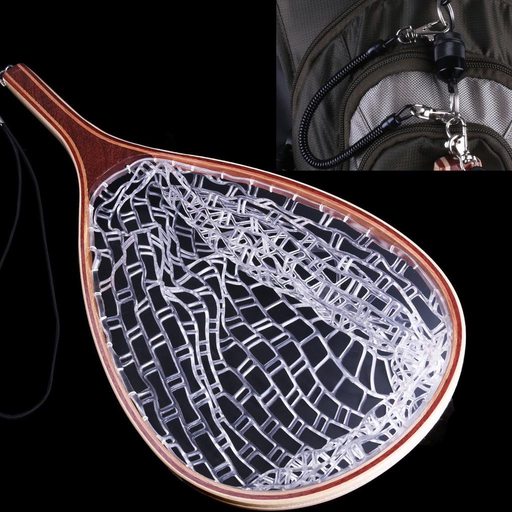 Fly Fishing Trout Catch Rubber Landing Net Fish Keeper with Wooden ...