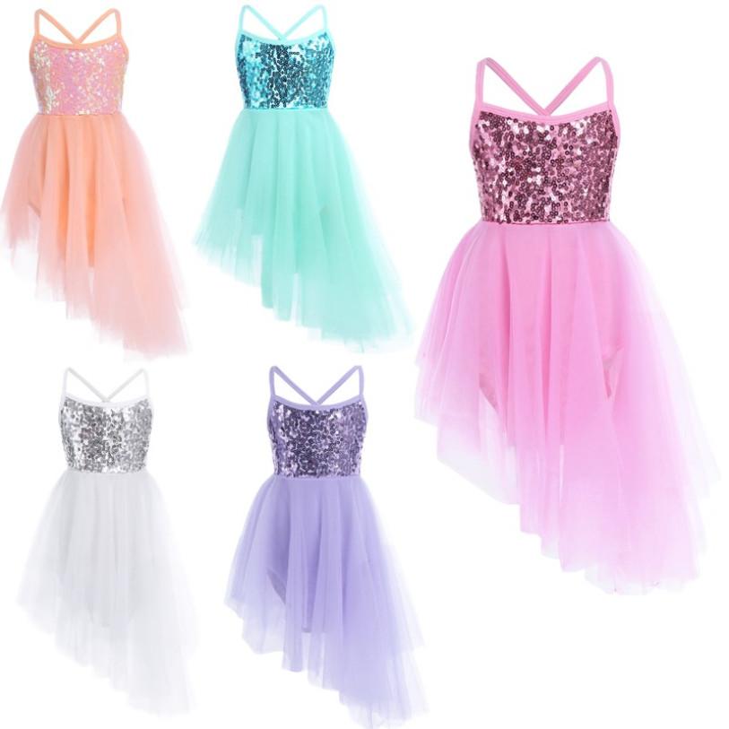 Buy Girls Dancewear Asymmetrical Hem Camisole Crisscross Back Dress ...