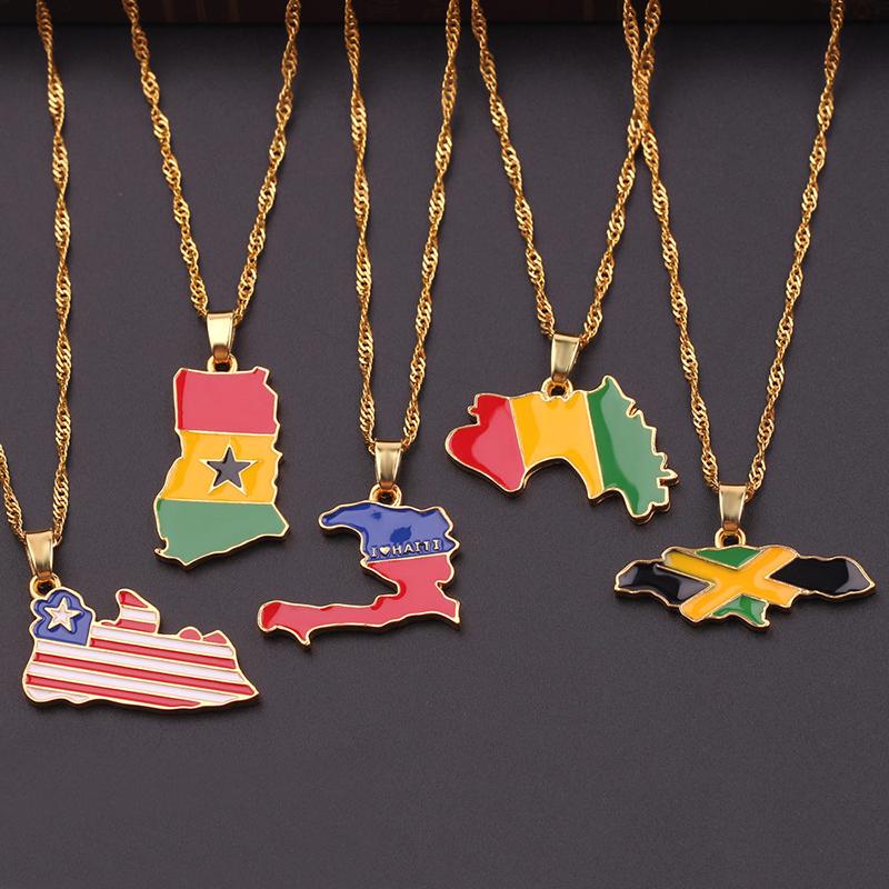 Buy Creative Each Country Map Flag Necklace Enamel Pendant Hip-hop ...