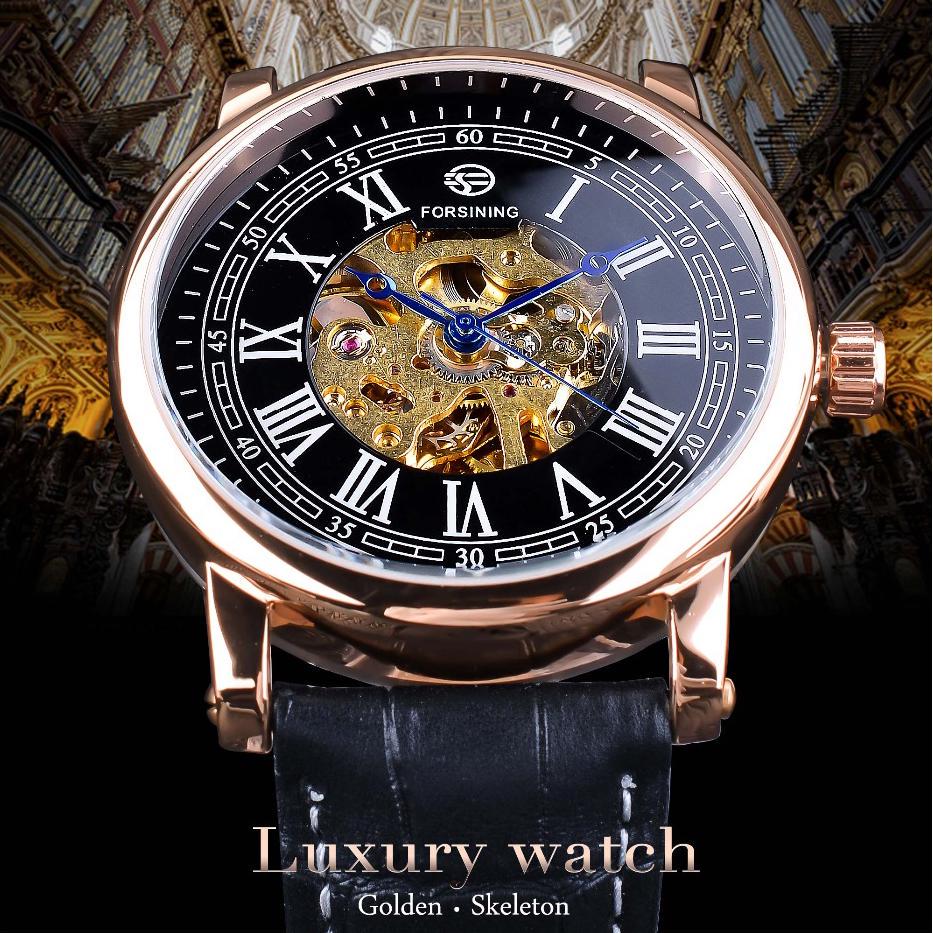 Buy Leather Strap Fashion Roman Dial Design Men's Automatic Watch ...