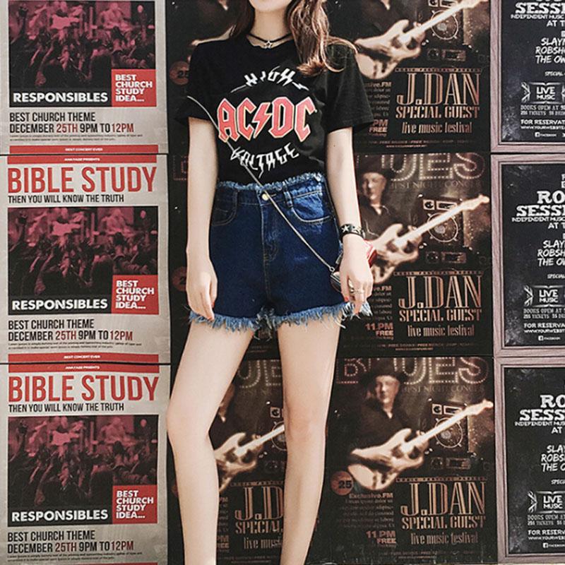 Buy European and American BF summer wind female blue high waist denim ...