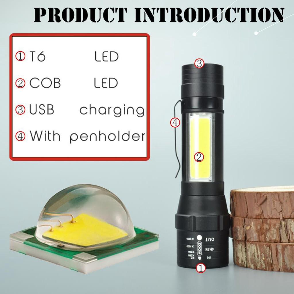 9000LM T6+COB 4Modes USb Rechargeable Waterproof Zoomable LED ...