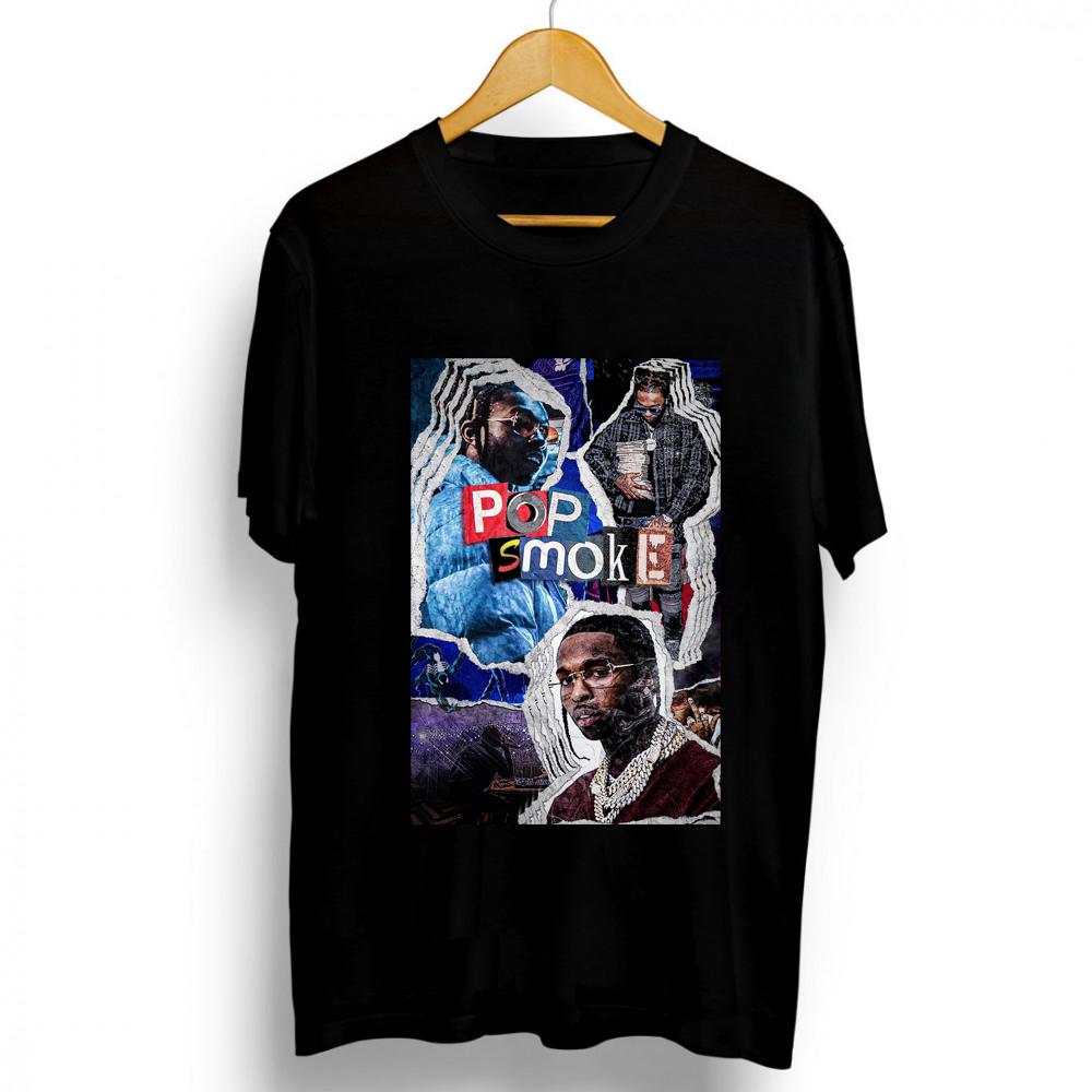Buy Pop Smoke 2022 Fashion Black T Shirt Hip Hop Streetwear Male T ...