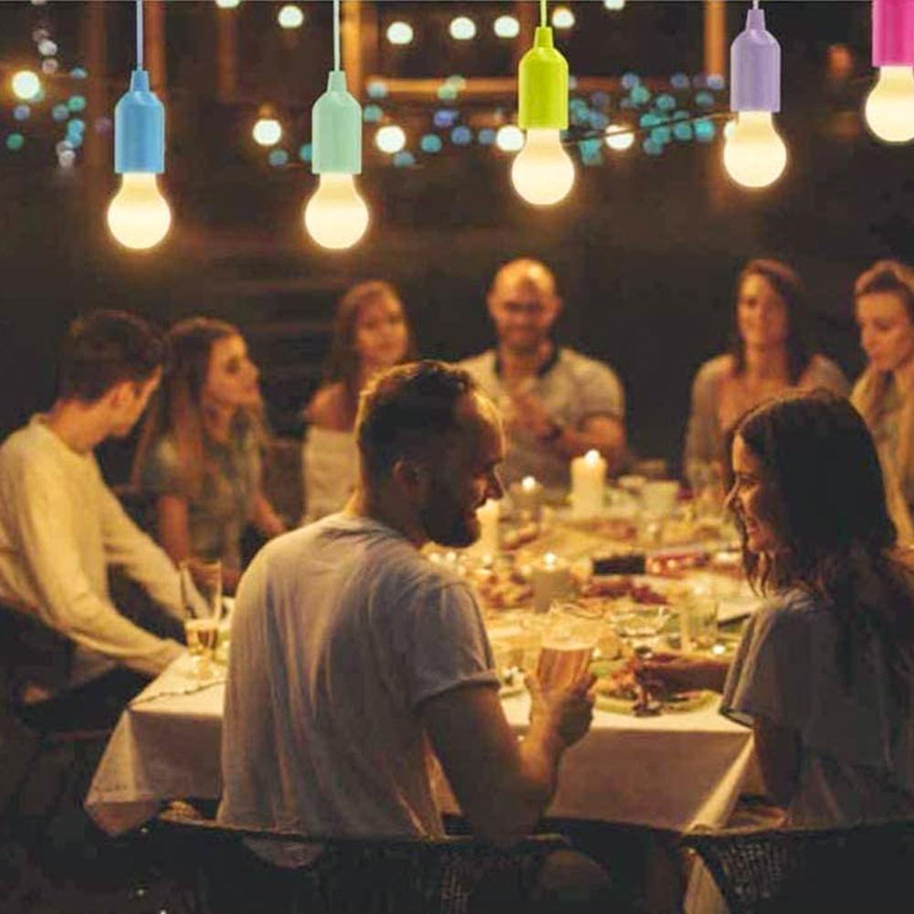 LED Pull Cord Light Bulb Battery Colorful Portable Hanging Warm White ...