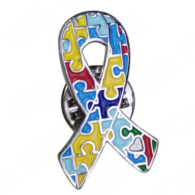 Autism Awareness Multicolored Puzzle Piece Ribbon Brooch Enamel DIY ...