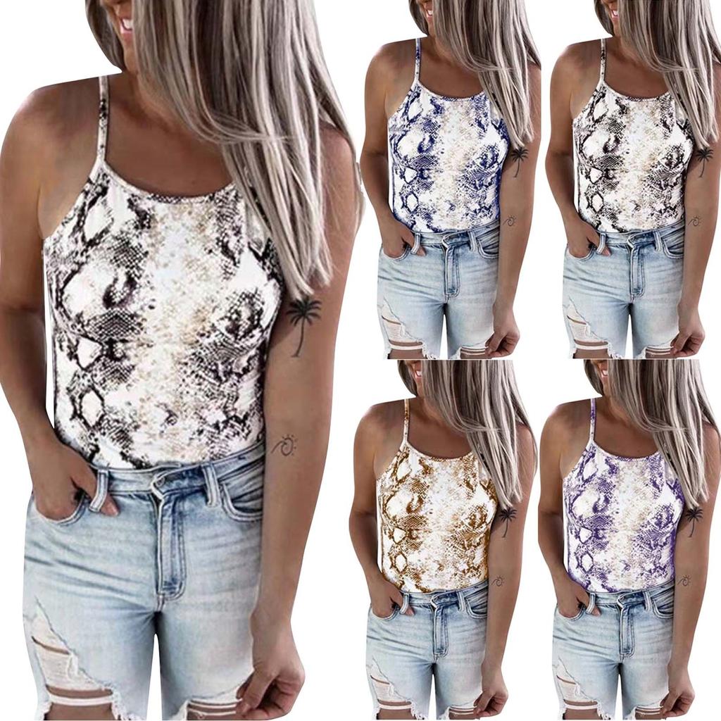 Buy (Zeal)Women's Snake Print Splicing Camisole Fitted Round Neck Sexy ...