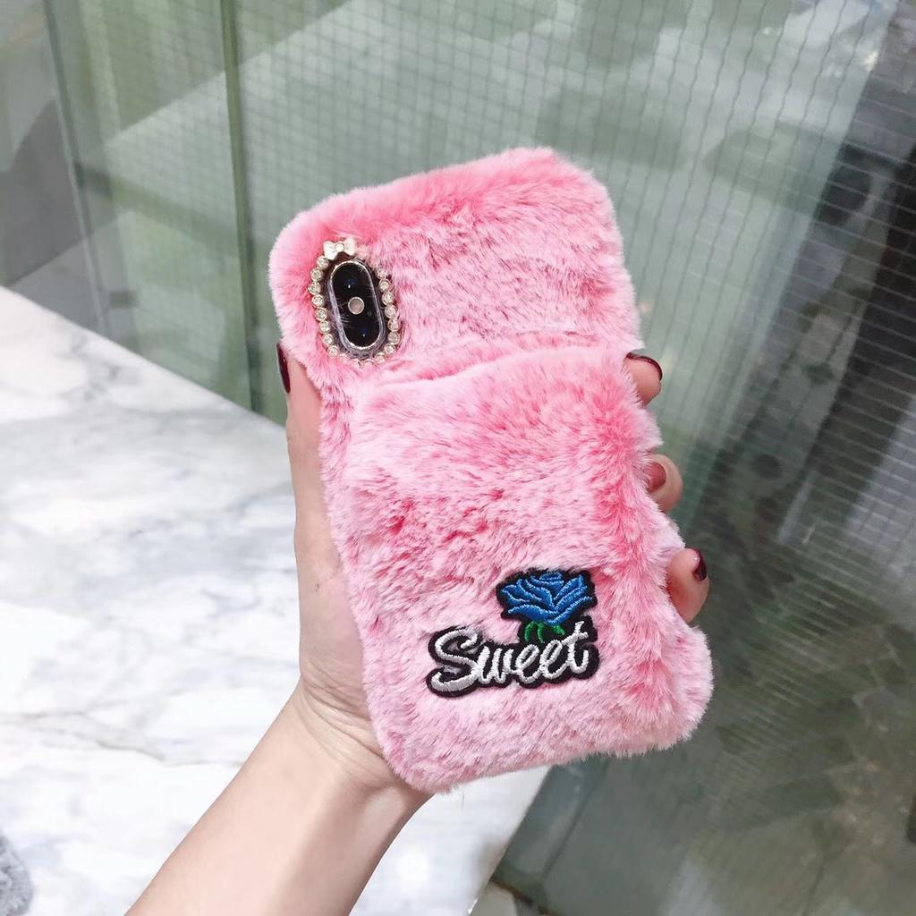 Buy Rose-embroidered Plush Mobile Phone Case for Apple iphone XSMax ...