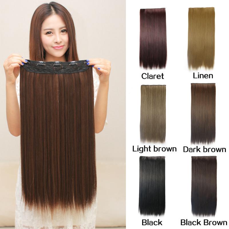 60cm Long Straight Clip in Hair Extensions Synthetic Hair Piece uygun ...