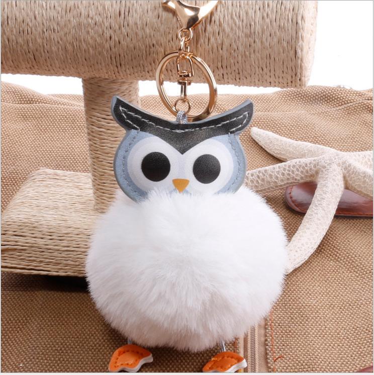 Buy Handicraft Owl Fur Cony Hair Ball Pom Pom Charm Car Keychain ...