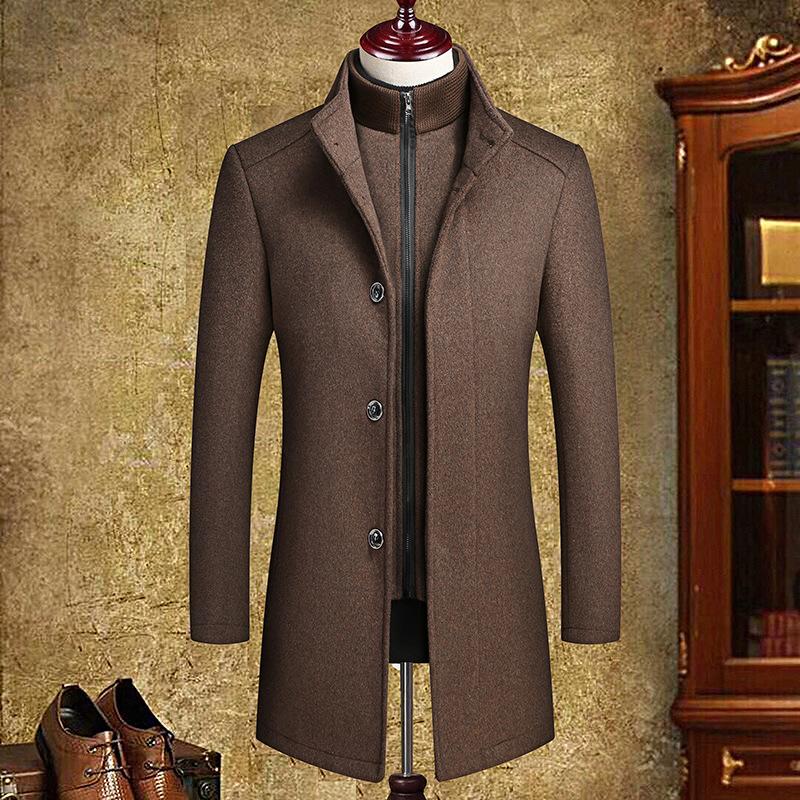 Buy Autumn and Winter Men's Medium Long Wool Coat Double Neck ...