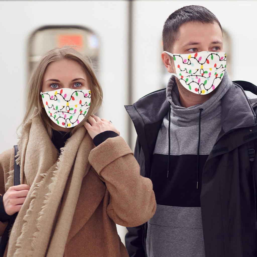 50pcs Disposable Unisex Printed Christmas Soft Masks For Adults 3-Layer ...