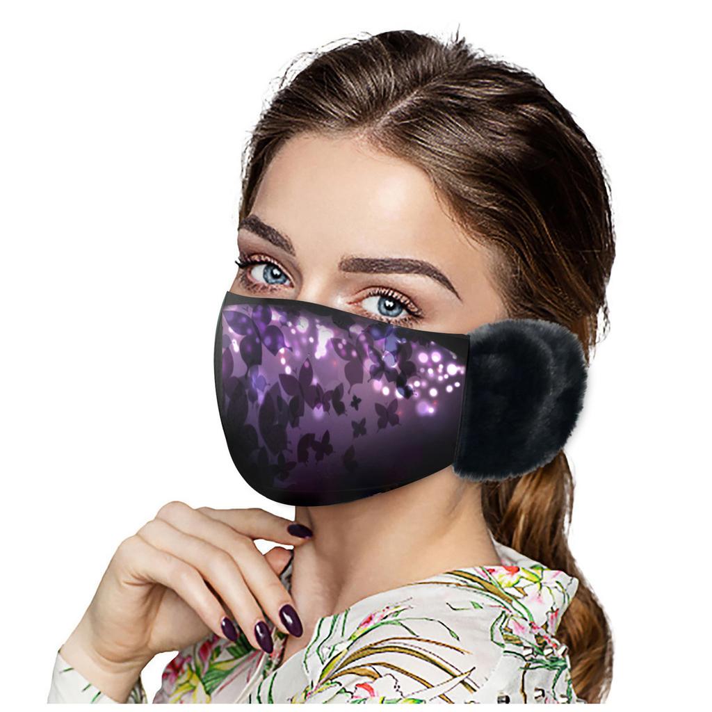 Buy SOC 1PC Unisex Adult Winter Mask Butterfly Print Warm Hair Ball ...