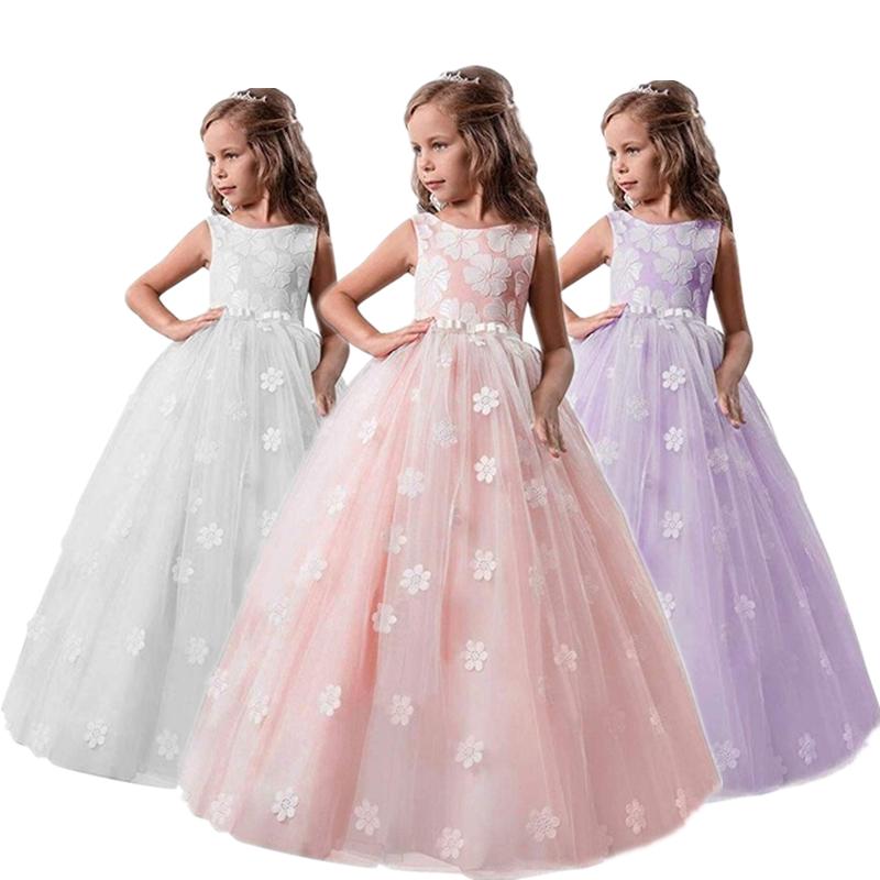 Buy Summer Applique Long Party Dress Kids Girls Wedding Evening Dresses ...