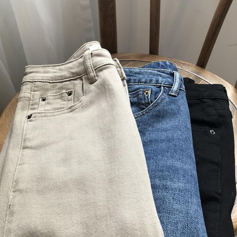 Women Fashion Elastic Skinny Jeans High Waist Slim Fit Nine-point Jeans ...