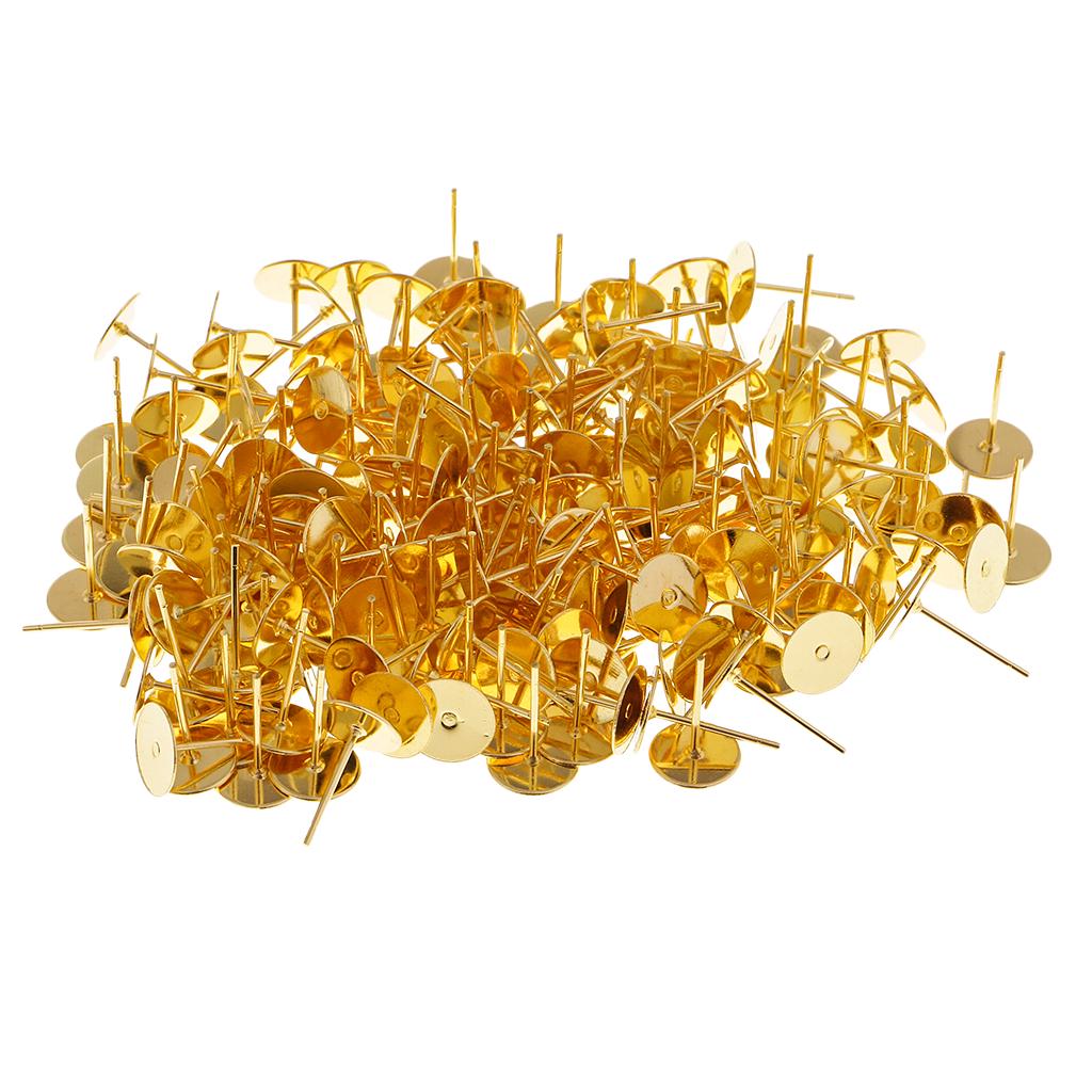 200Pc Brass Earring Posts Stud Blank Cabochon Base Setting Tray 6mm ...