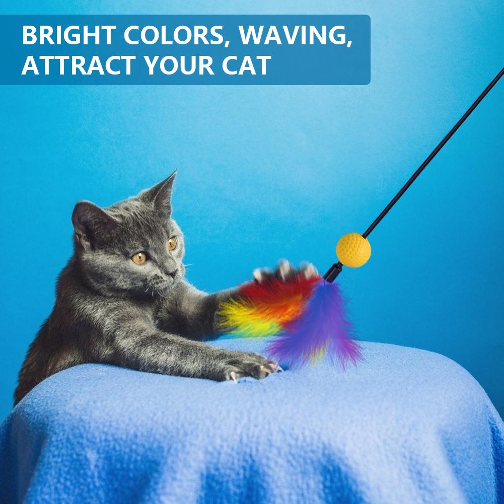 Buy 4pcs Funny Cat Stick Rainbow Long Rod Feather Rustling Ball Random ...