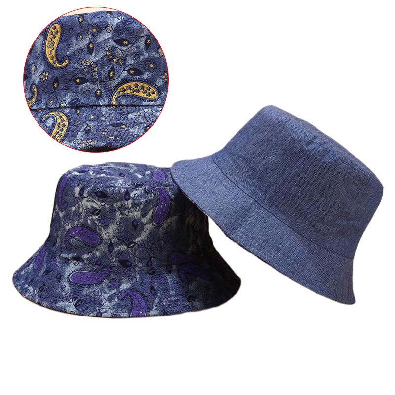 Summer Double Sided Cap Jeans Unisex Men Women Casual Outdoor Bucket ...