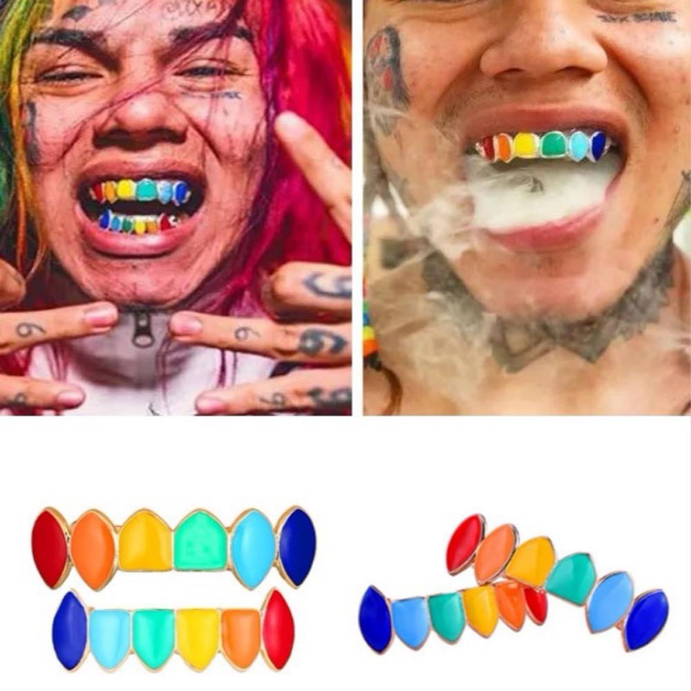 Buy Rainbow Hip Hop Teeth Top Bottom Tooth Grill Set Copper Tooth Cap ...